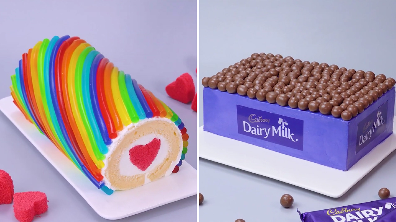 Rainbow roll cake and chocolate block cake