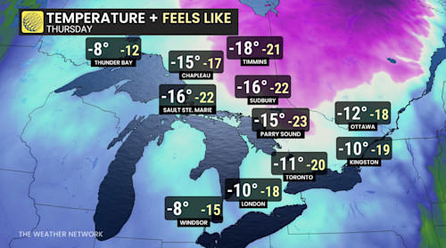 Quick snap back into winter with snow and major temperature drop in Ontario