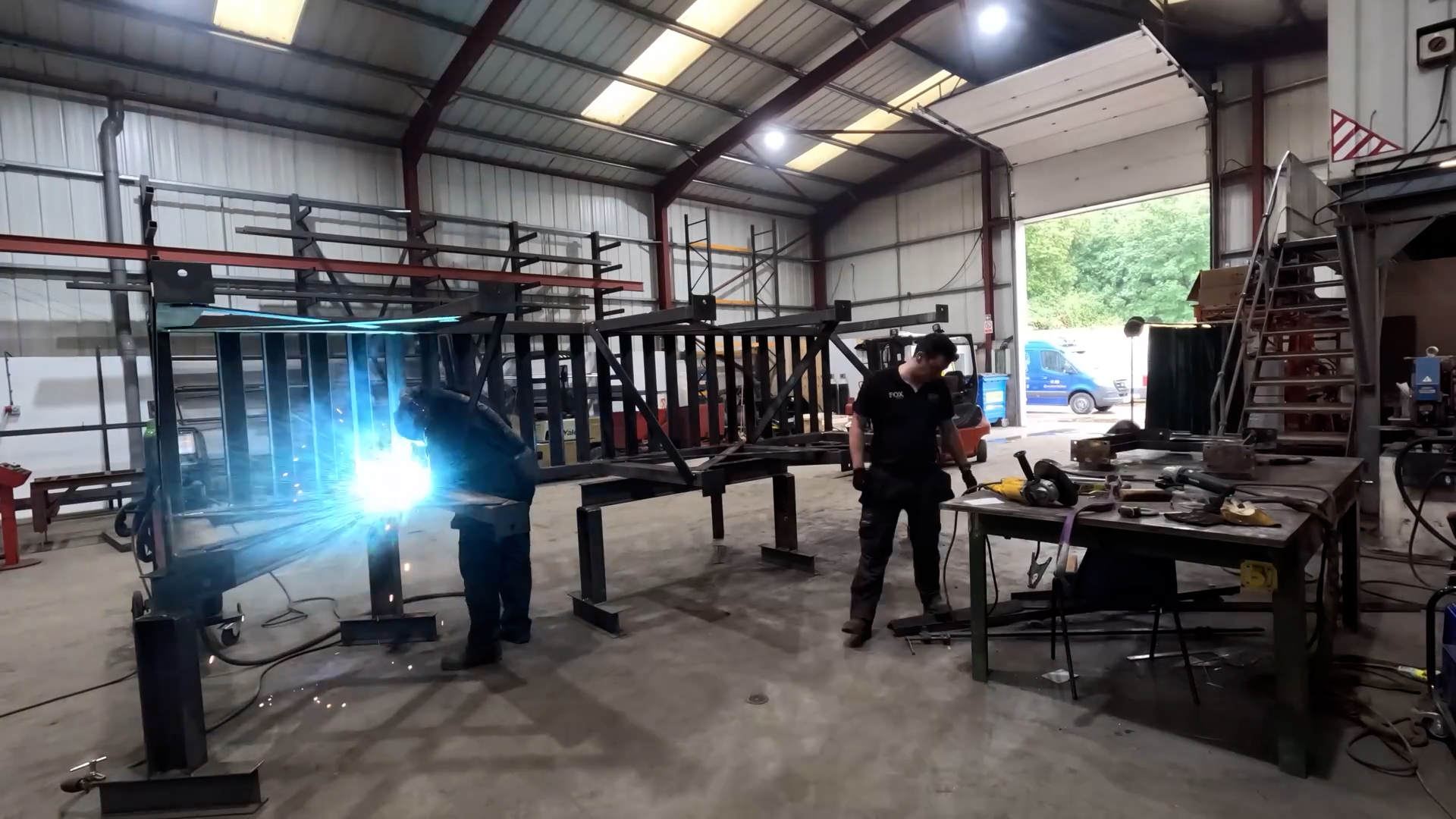 Welding a massive steel framework
