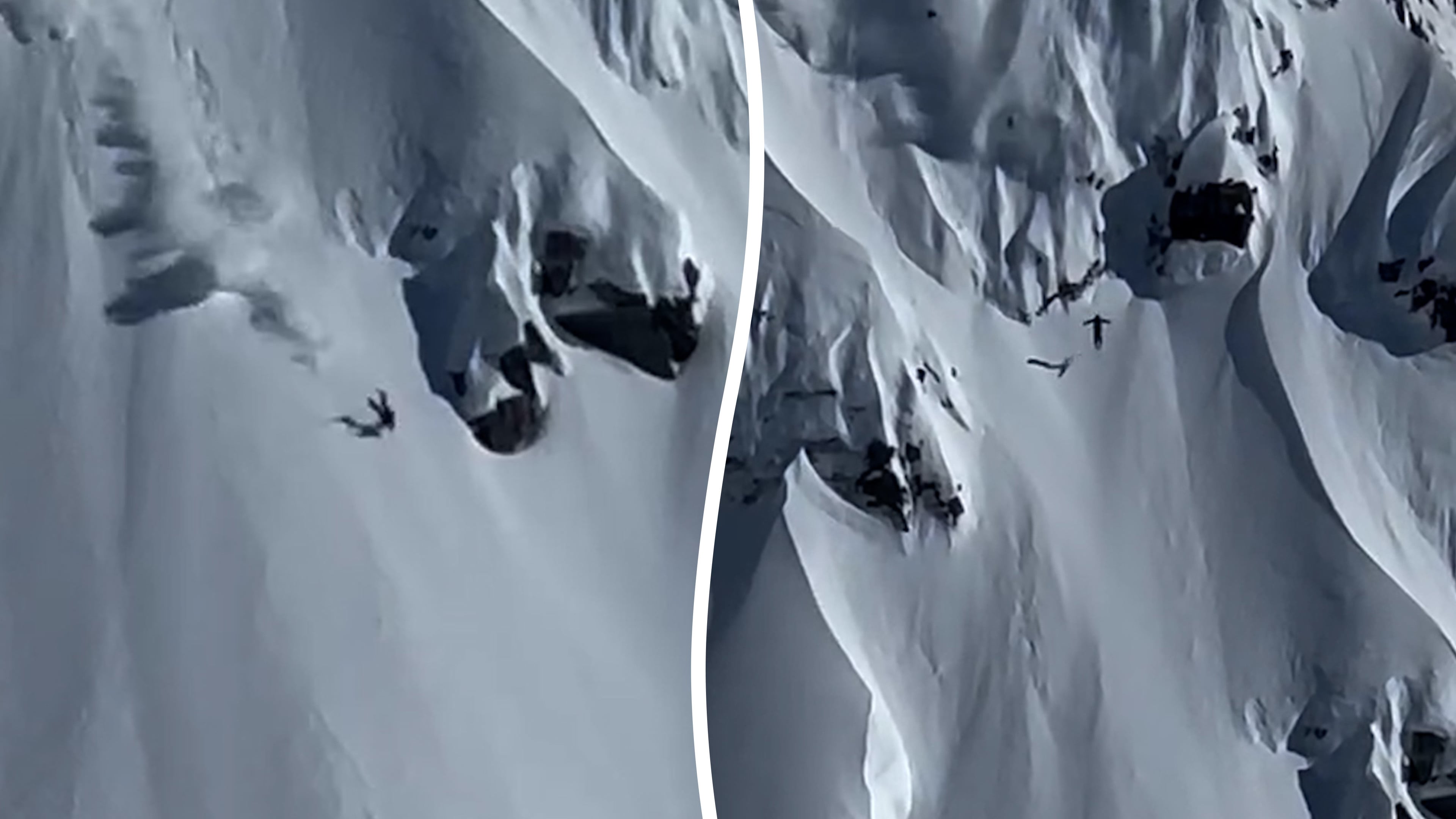 Daring skier sails down mountain peak before spectacular wipeout