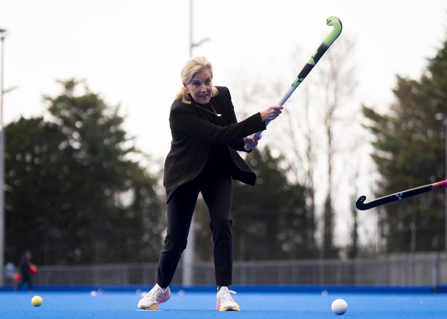 Sophie takes a shot at goal as she shows off hockey skills