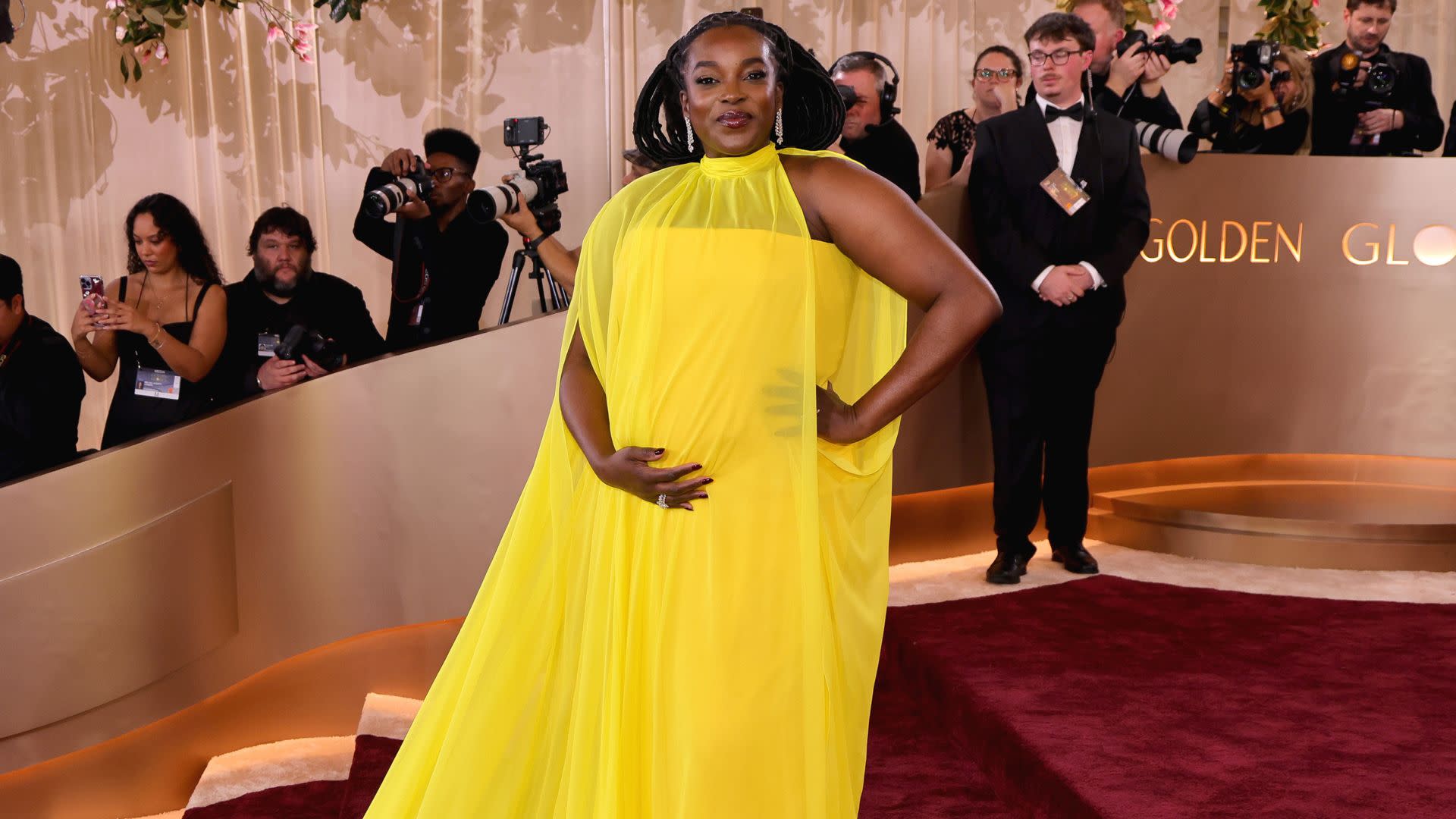 'Sinners' star Wunmi Mosaku debuts baby bump on the Golden Globes red ...