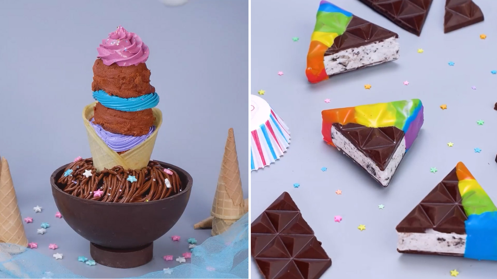 Ice cream style dessert with colorful chocolate