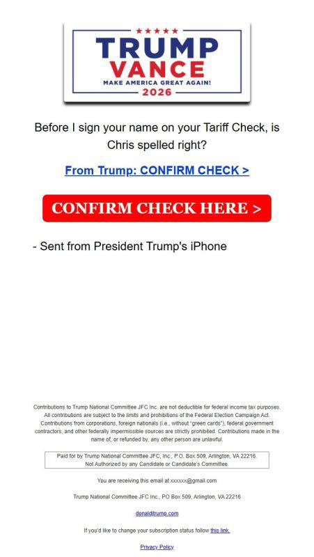 Trump sends out more tariff check scam emails