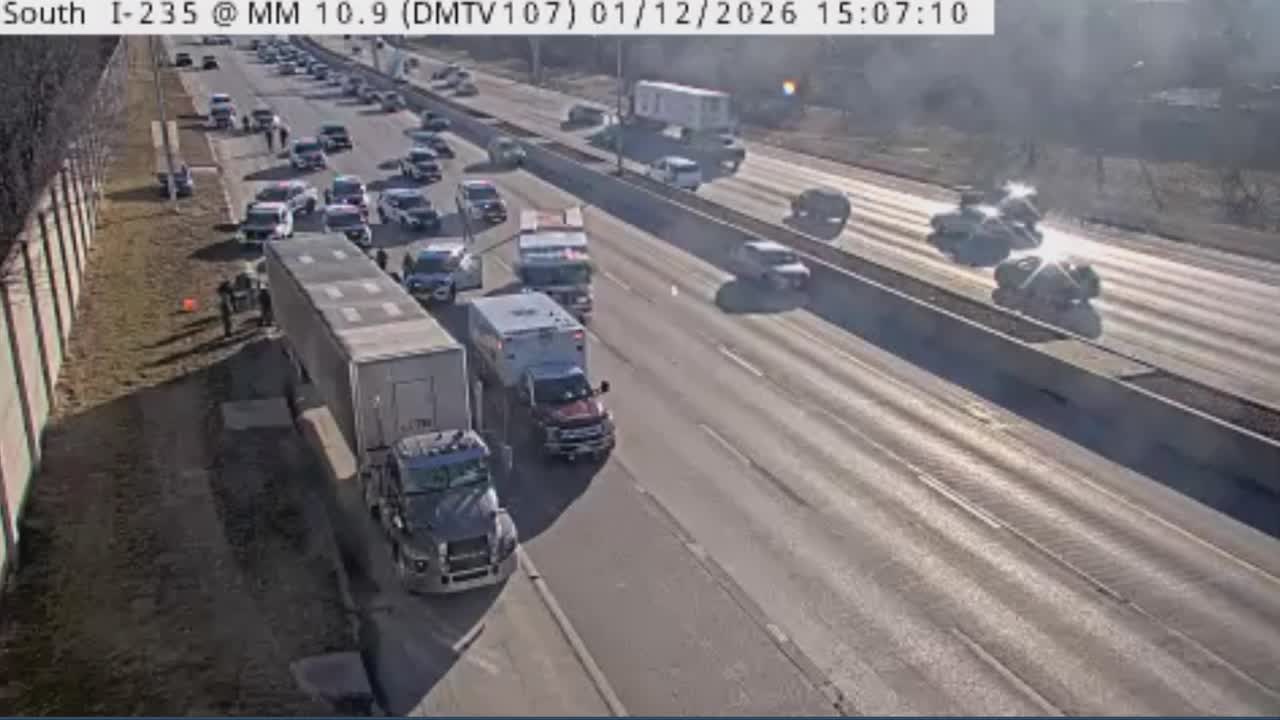 Ambulance, fire truck arrive on scene of I-235 crash near Easton