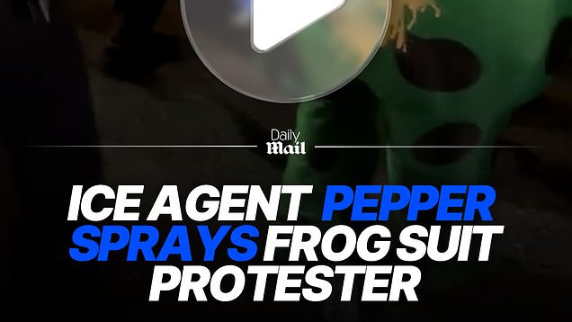 ICE agent pepper sprays air vent of protester's frog costume in Portland