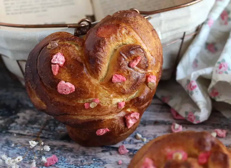 Extra soft heart-shaped brioches for Valentine's Day