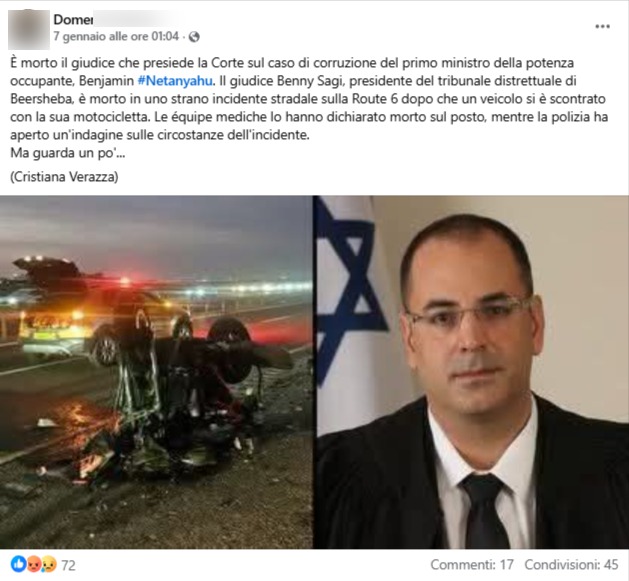 Benny Sagi, morto in un incidente stradale, non era il giudice del ...