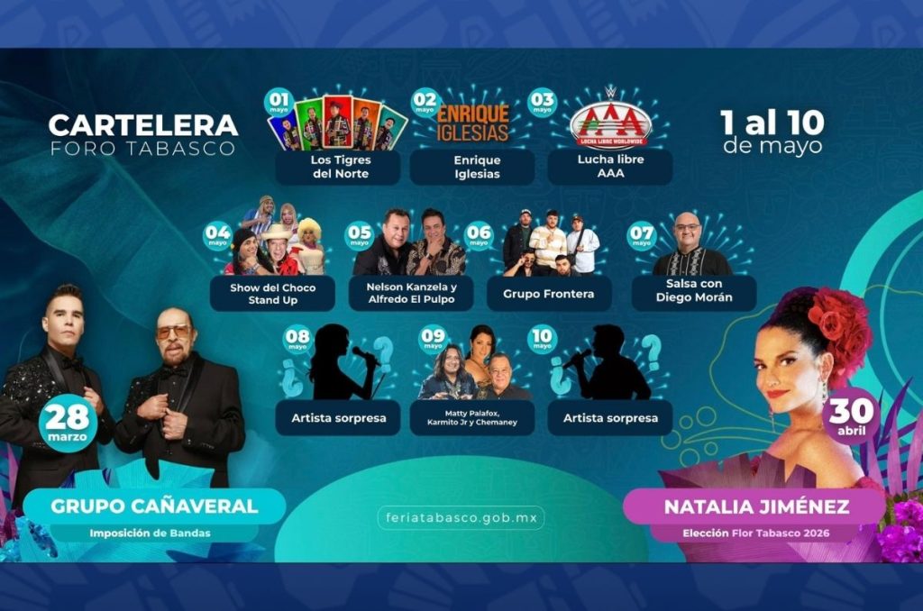 De Grupo Frontera a Cañaveral: cartelera completa de la Feria Tabasco 2026