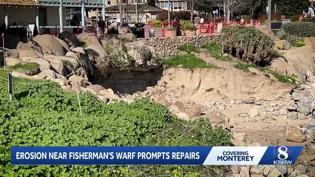 Coastal repairs underway near Fisherman's Wharf in Monterey