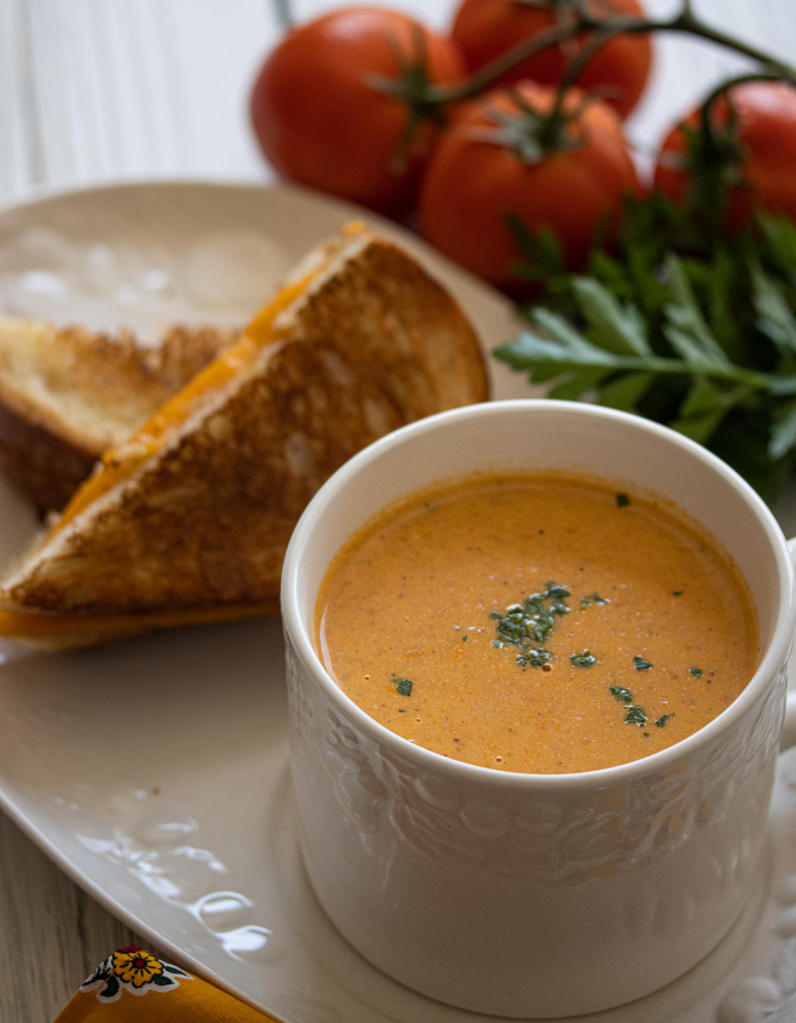 Tomato soup and grilled cheese - classic comfort food