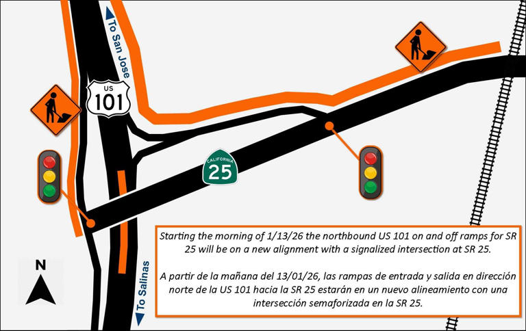 Highway 101 and State Route 25 will have a new alignment