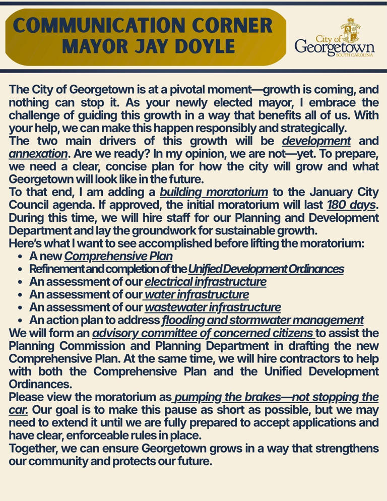 Georgetown passes first reading of moratorium rezoning