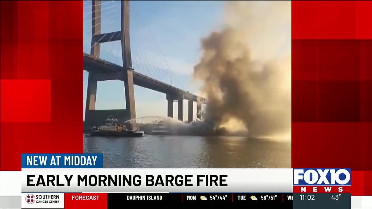 Barge fire closes section of Mobile shipping channel, Coast Guard reports