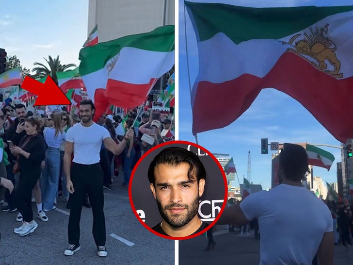 Sam Asghari proudly reps roots, waves Iranian flag at LA protest