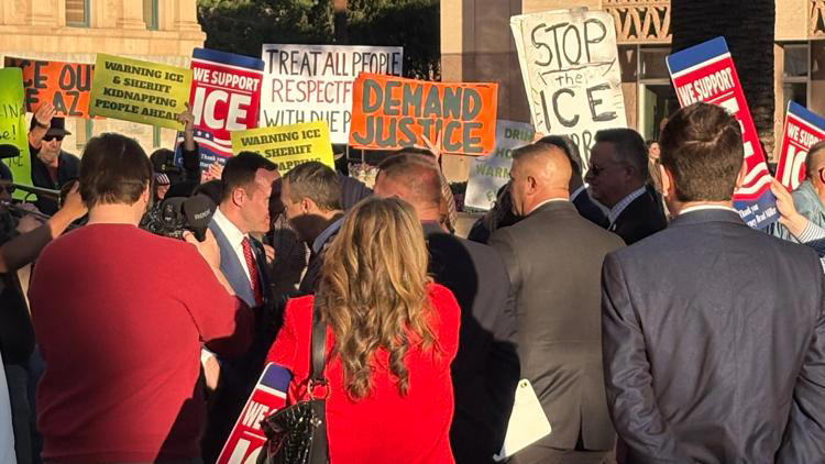 Protestors interrupt pro-ICE press conference outside Arizona Capitol
