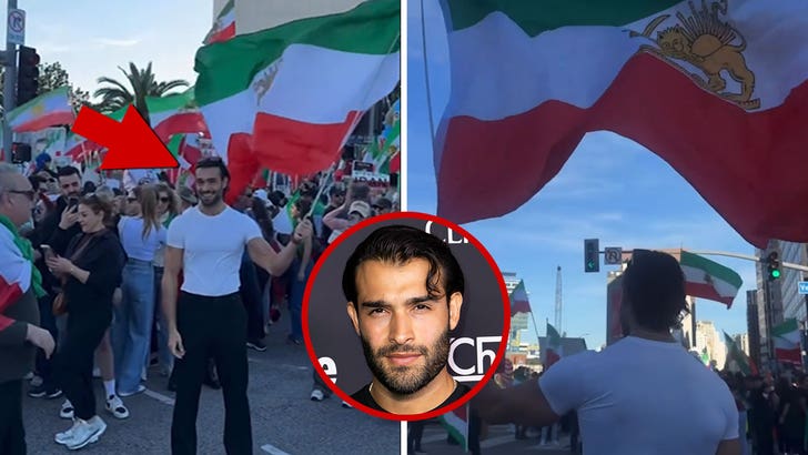 Sam Asghari proudly reps roots, waves Iranian flag at LA protest