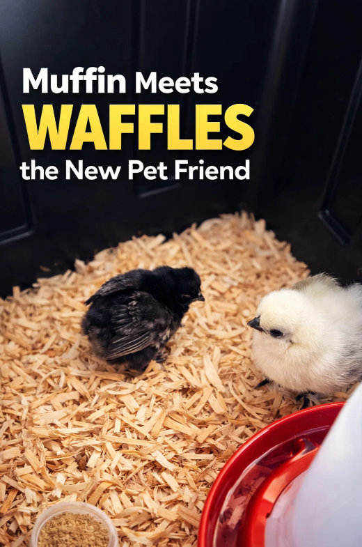 Muffin meets Waffles, the new pet friend