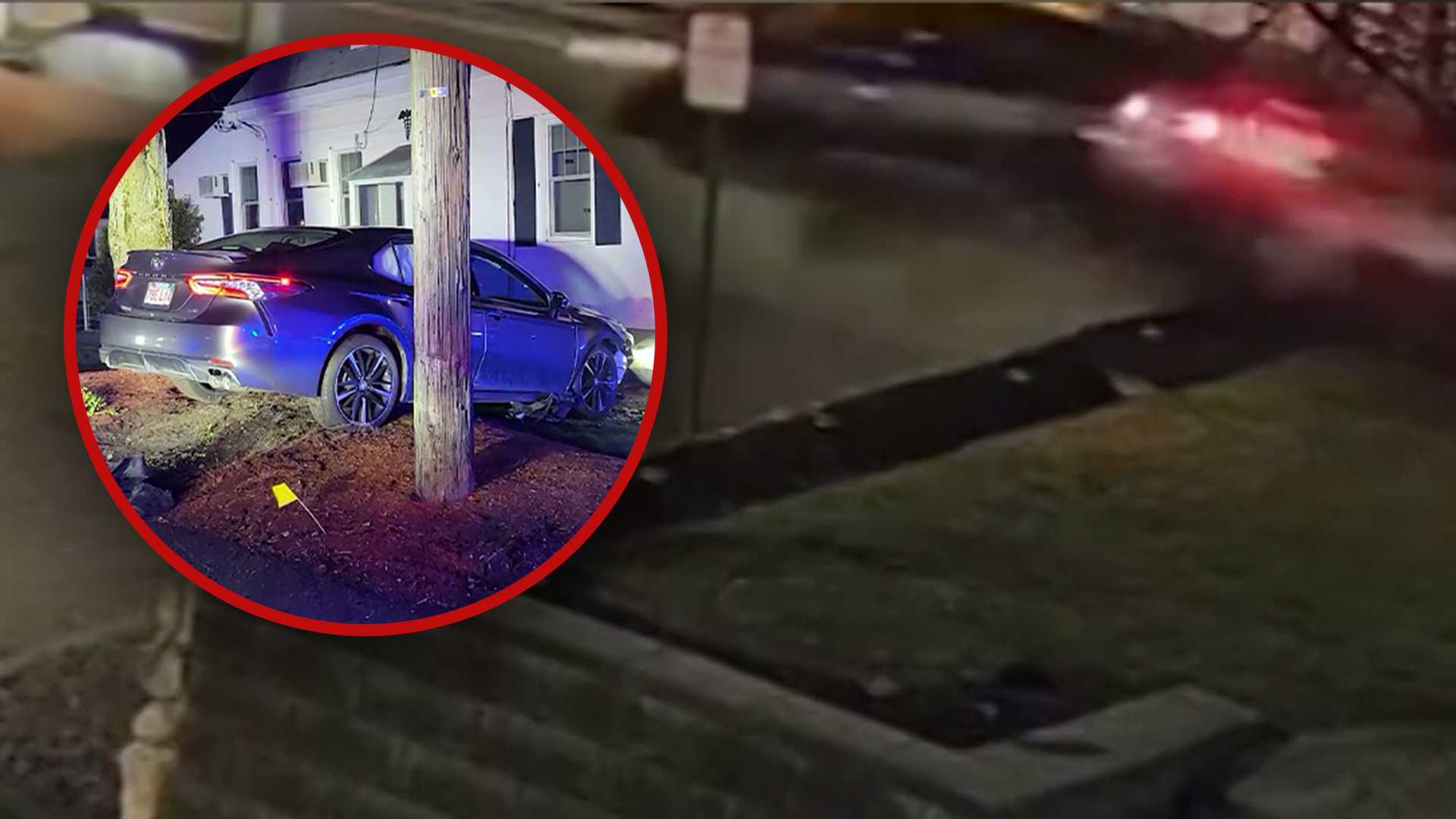 Driver hospitalized after car crashes into yard, boulder in Mass. yard