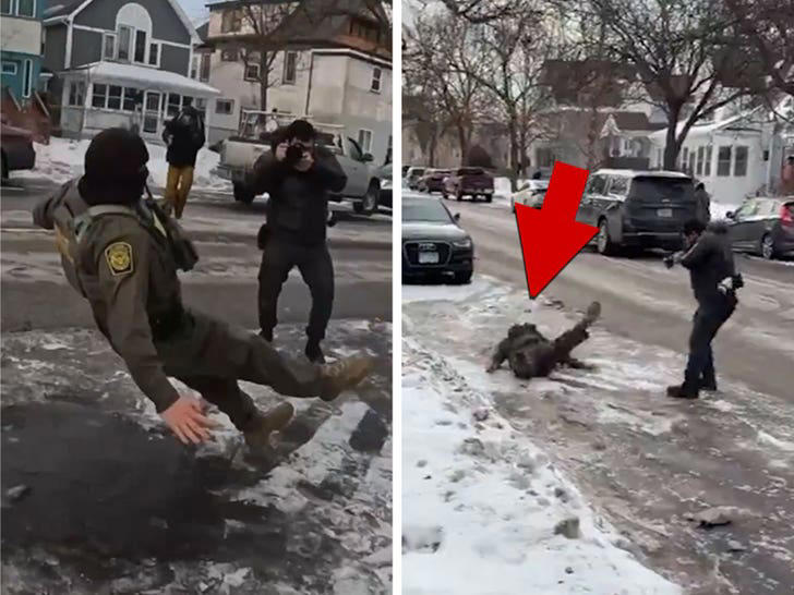 ICE agent hilariously slips on ice in Minnesota, ironic spill caught on ...