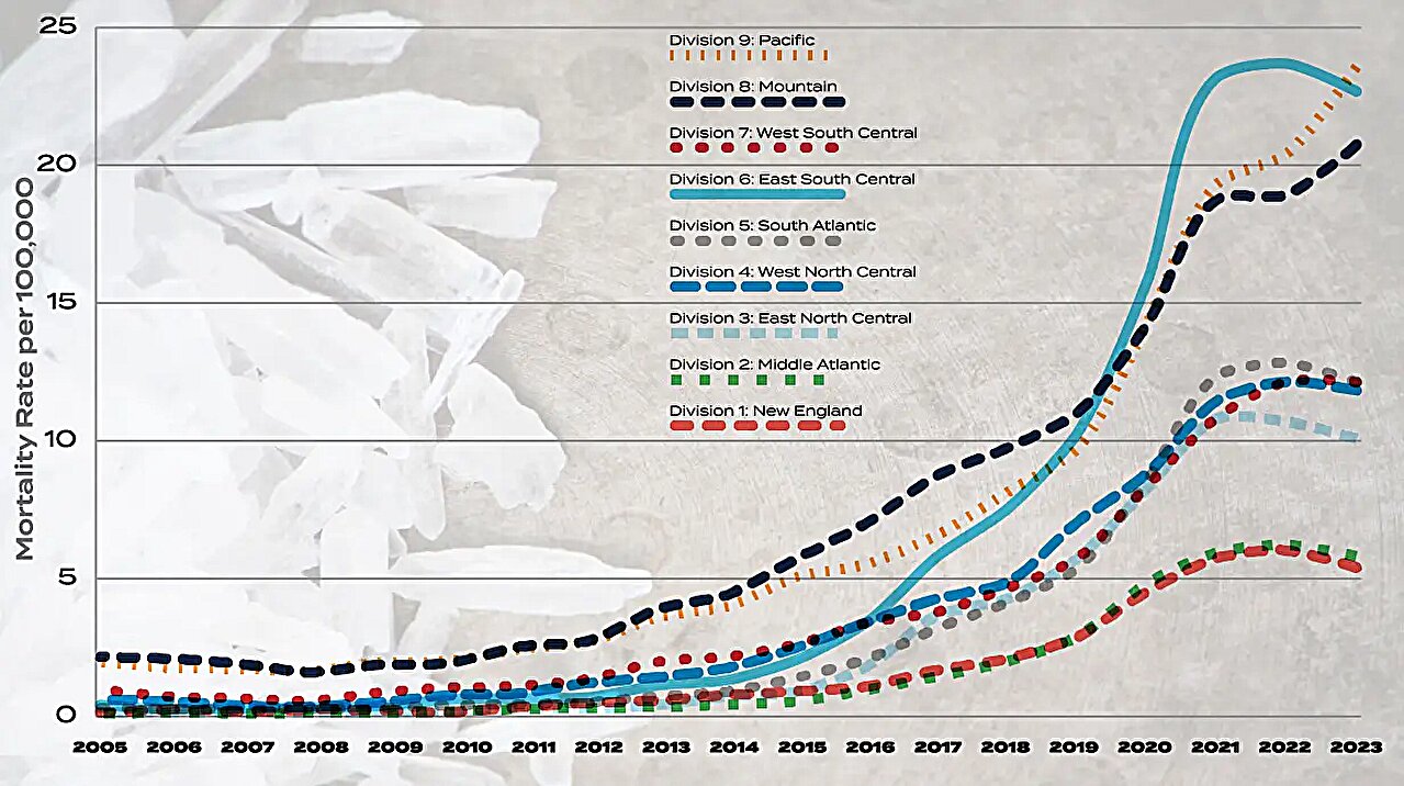 Methamphetamine deaths have risen across every US region