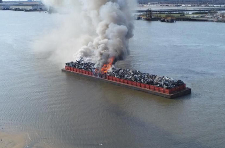 Barge fire closes section of Mobile shipping channel, Coast Guard reports