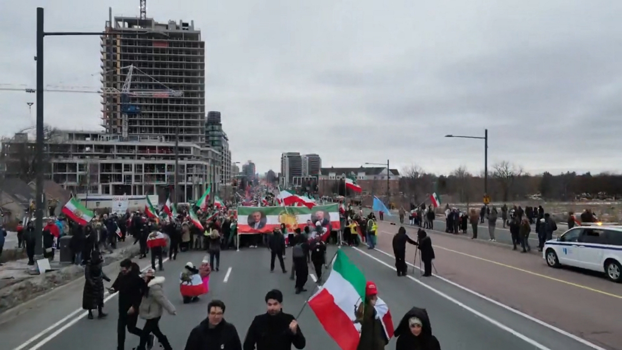 Thousands gather for Iranian-Canadian protest in Toronto, Ontario, Canada