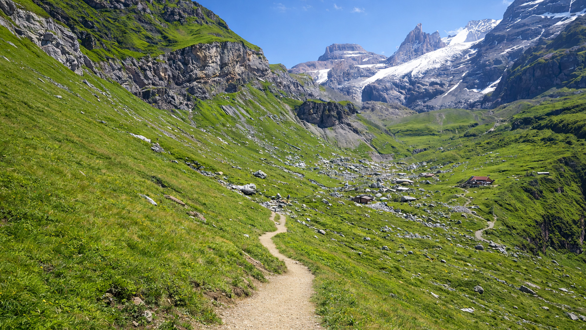 Oeschinensee Switzerland high alpine lake near Kandersteg (4K)