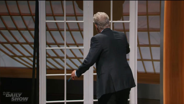 Jon Stewart nails 'doddering' Donald Trump, 79, for wandering away