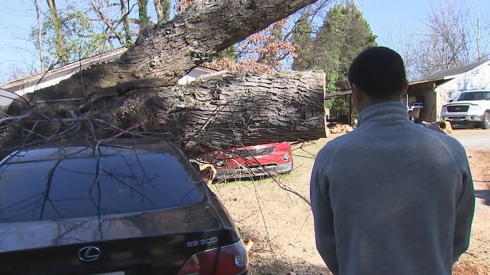 Strong winds cause tree to crush car, damage home in Catawba County