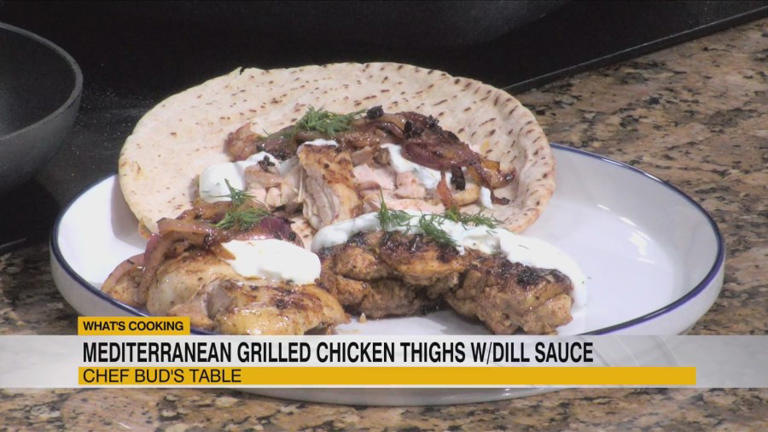 Chef Bud making Mediterranean grilled chicken thighs