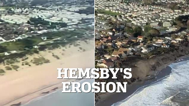 Footage highlights the dramatic change to Hemsby's coast