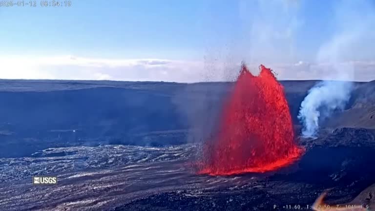 Hawaii's Kilauea volcano spews high lava fountains