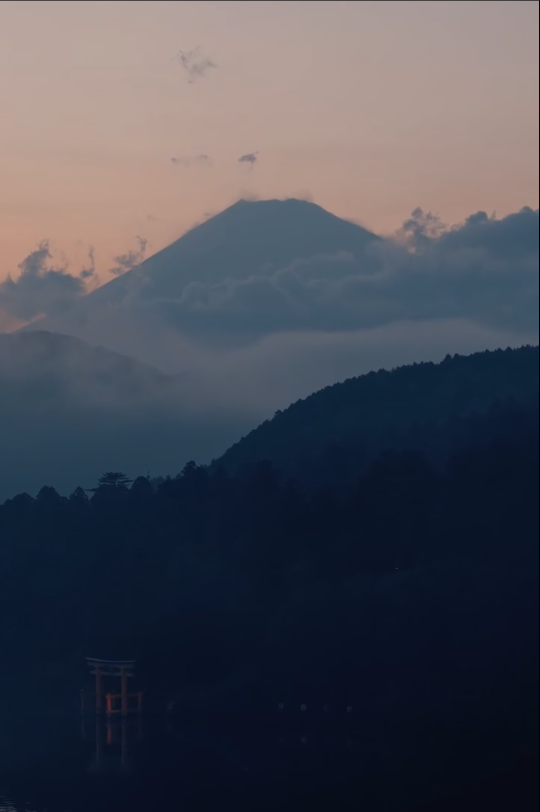 Nightfall in the Japanese countryside near Mount Fuji