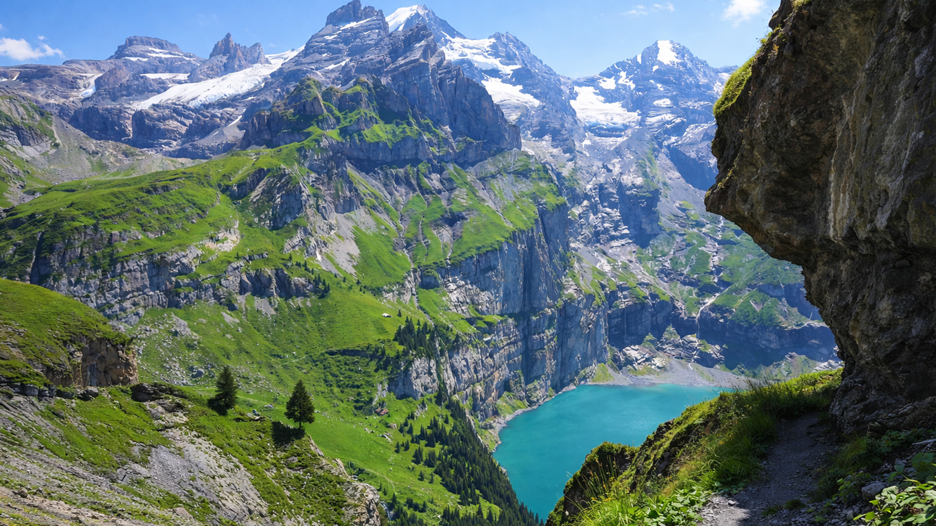 Oeschinensee Switzerland scenic lake near Kandersteg (4K)