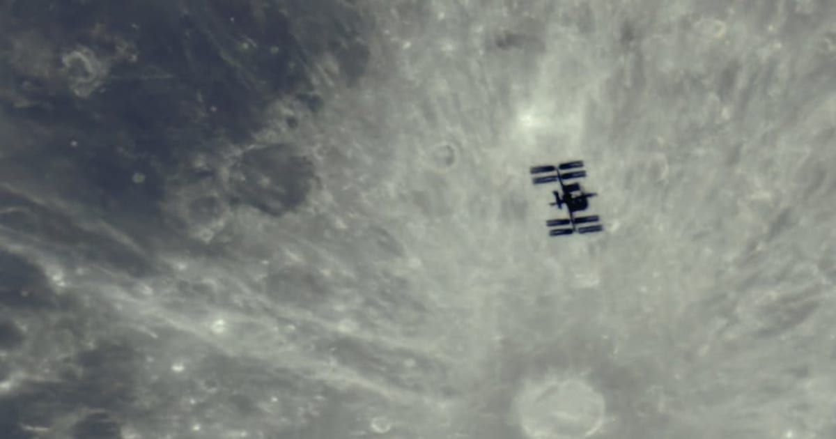 Astrophotographer catches the International Space Station in lunar transit