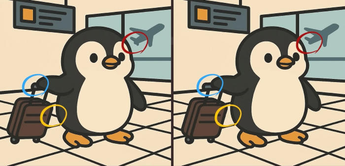 Spot the 3 differences in penguin carrying luggage beat the 61-second ...