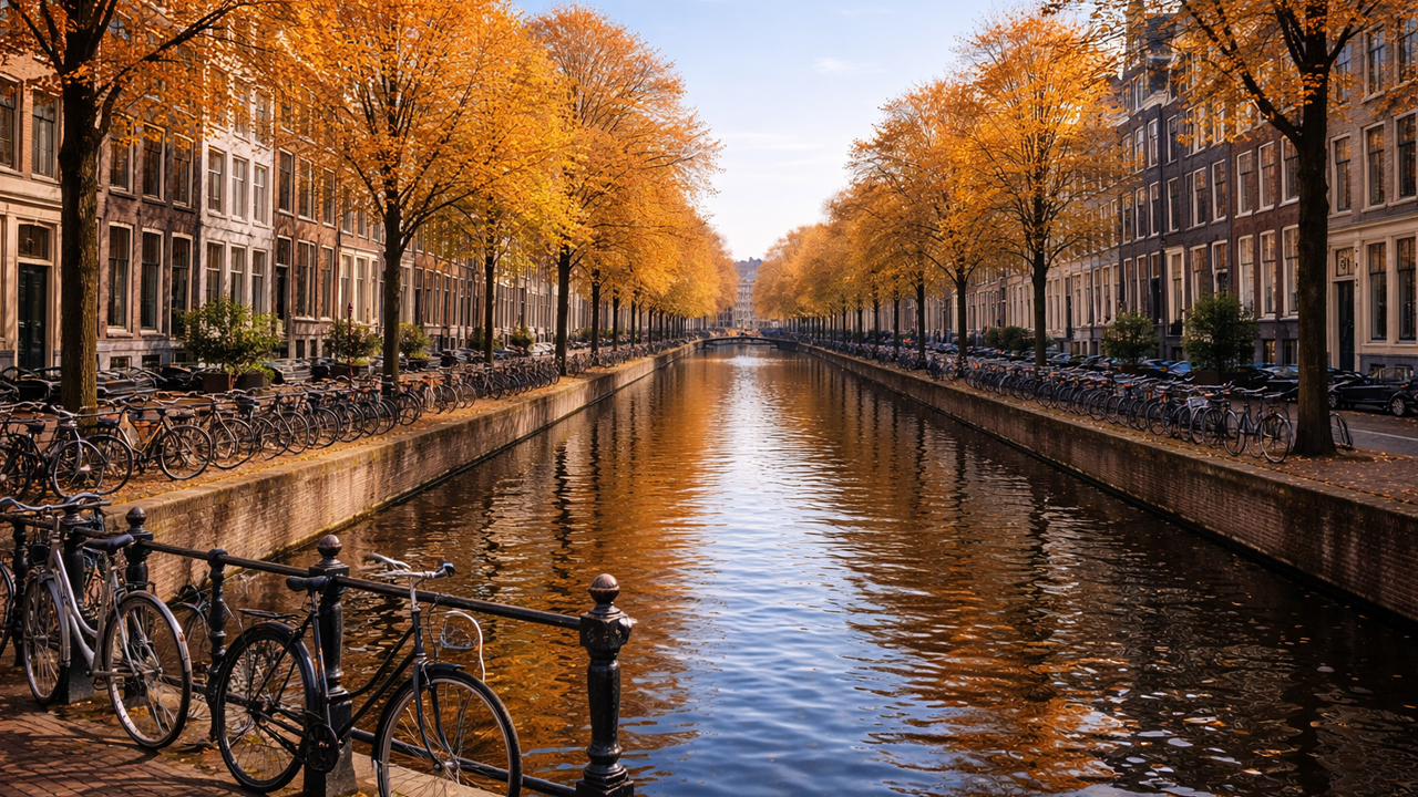 Amsterdam glows during a golden autumn day