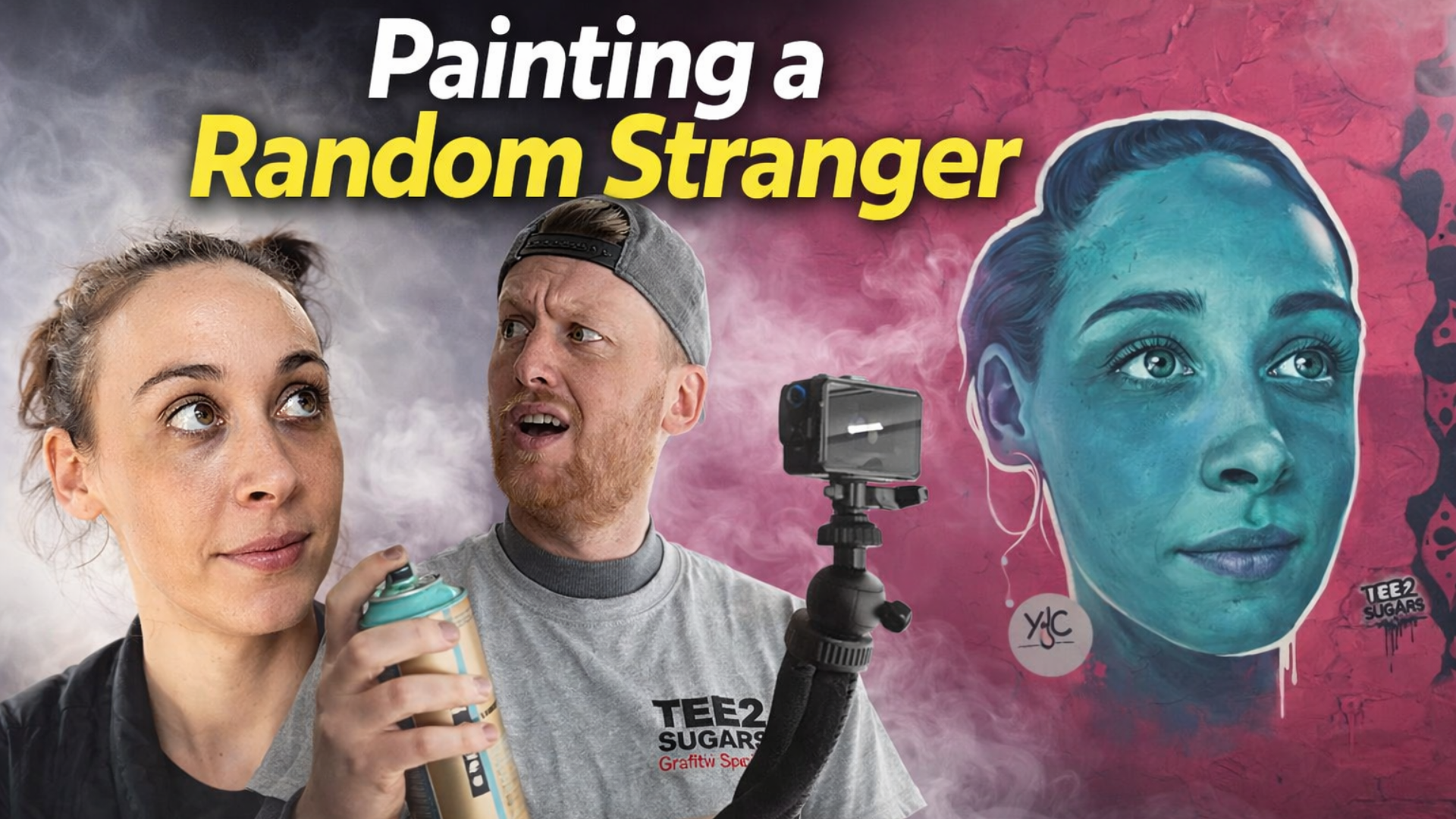 Painting a random stranger in Mallorca street art portrait