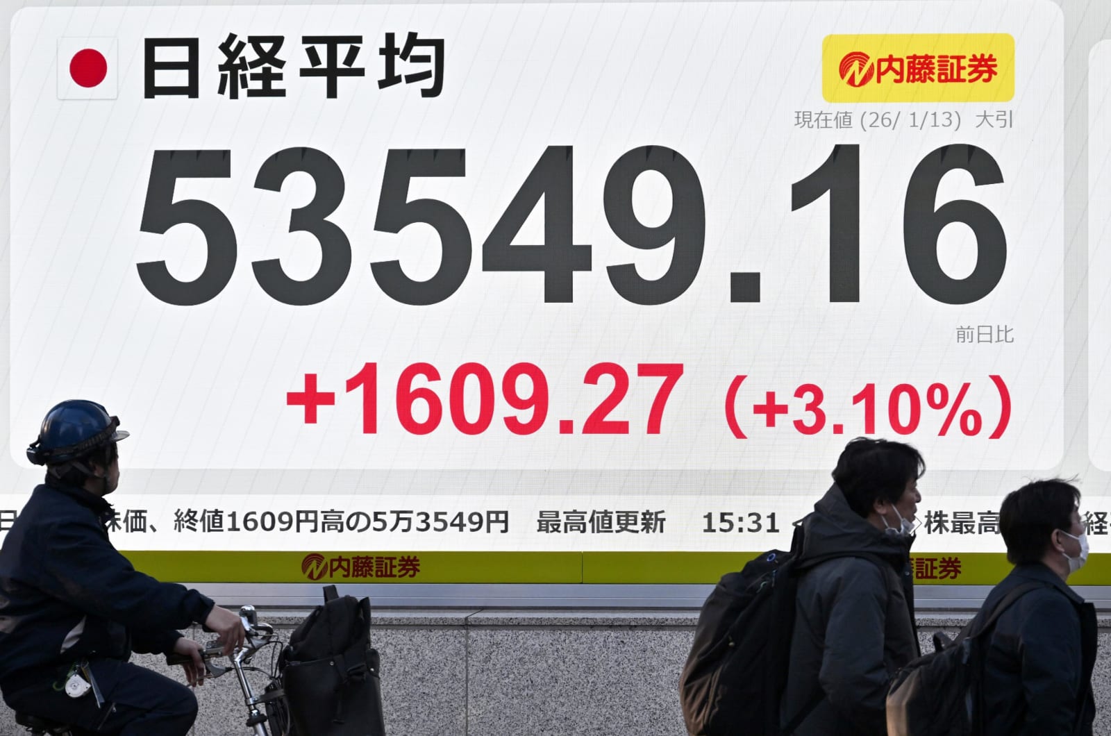 Nikkei stock index ends above 53,000 for 1st time, on election speculation
