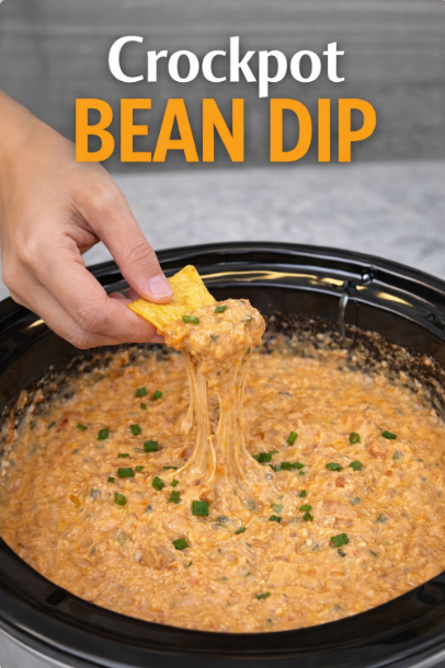 Easy crockpot bean dip people hover around