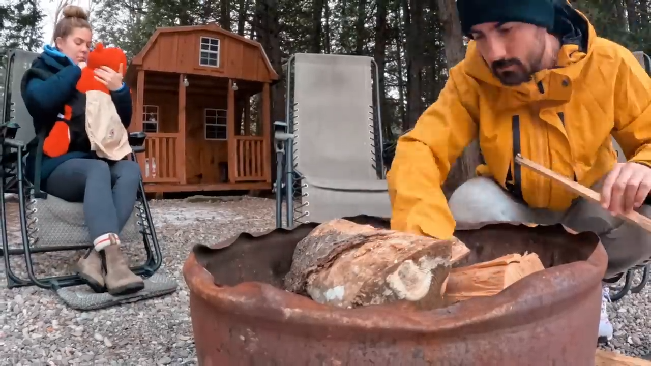 They spent their coldest night in a tiny cabin with a baby