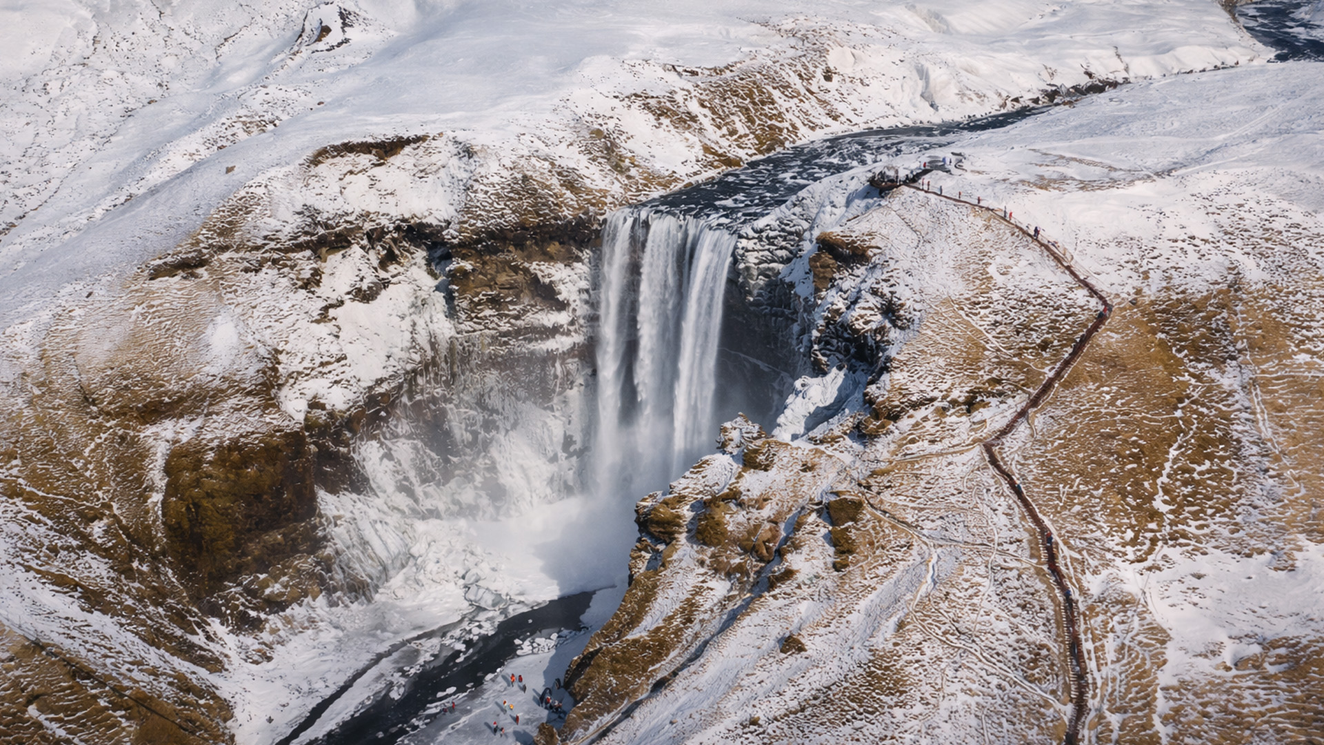 The frozen path to Skógafoss Falls
