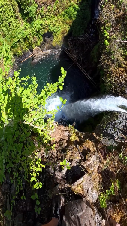 Jumping into the heart of a waterfall