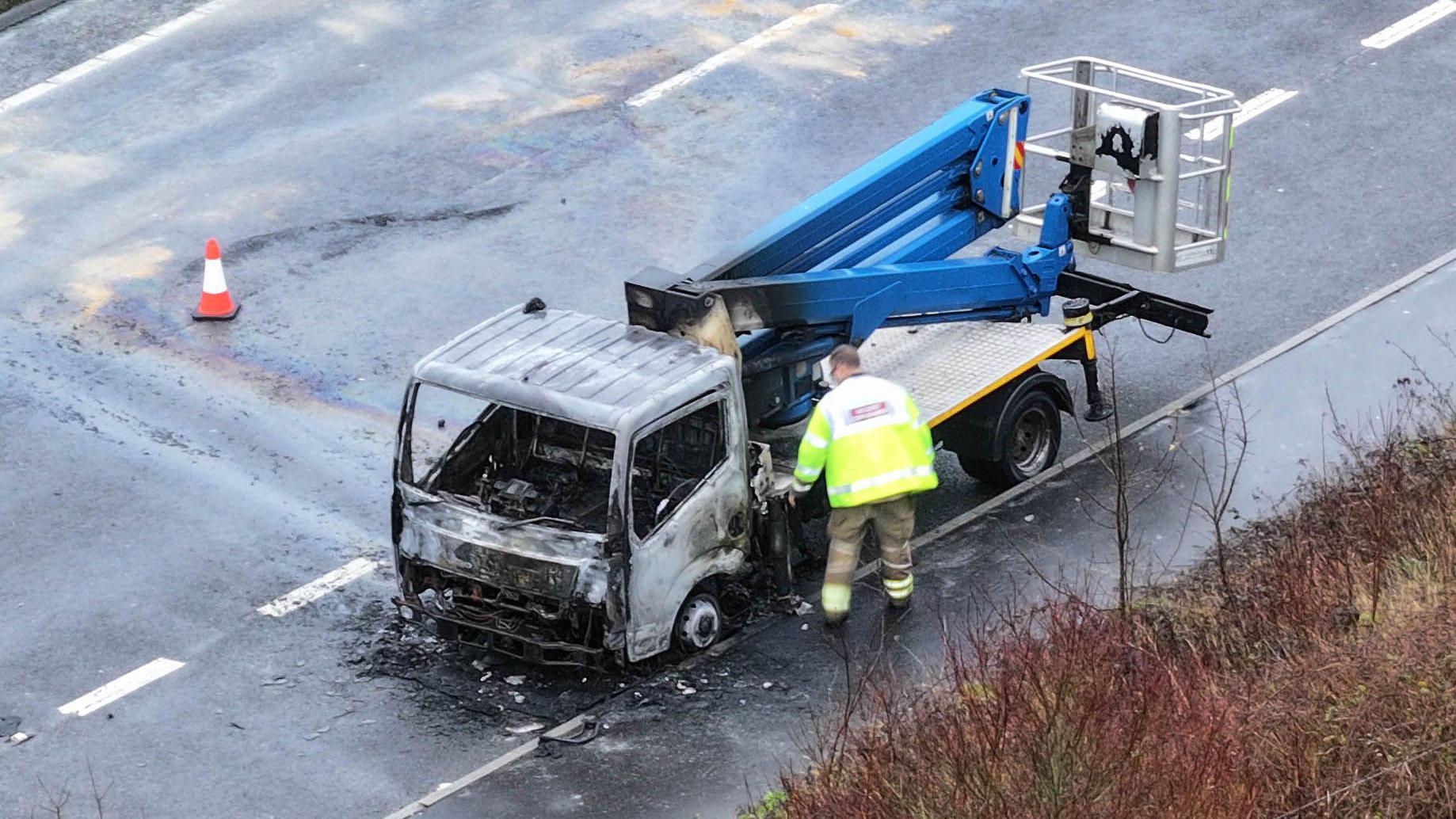 Delays as lorry carrying petrol tools catches fire