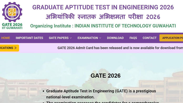 GATE 2026 admit card out: IIT Guwahati releases hall ticket at gate2026 ...