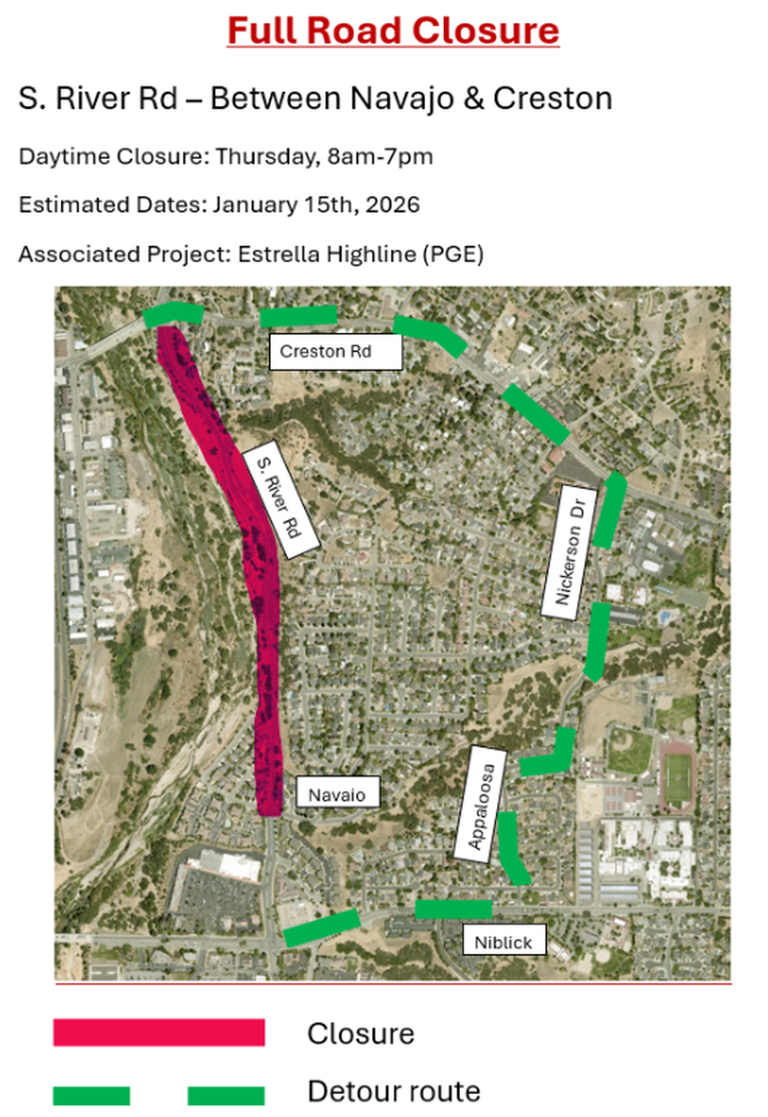 Major Paso Robles road to close for construction. Here's when and where