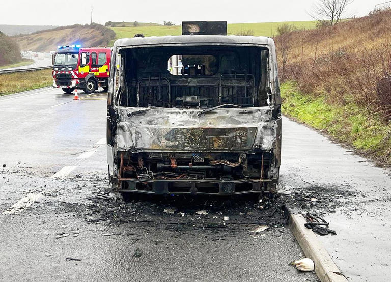 Lorry catches fire and leaks fuel on A27 in Sussex: Photos show ...