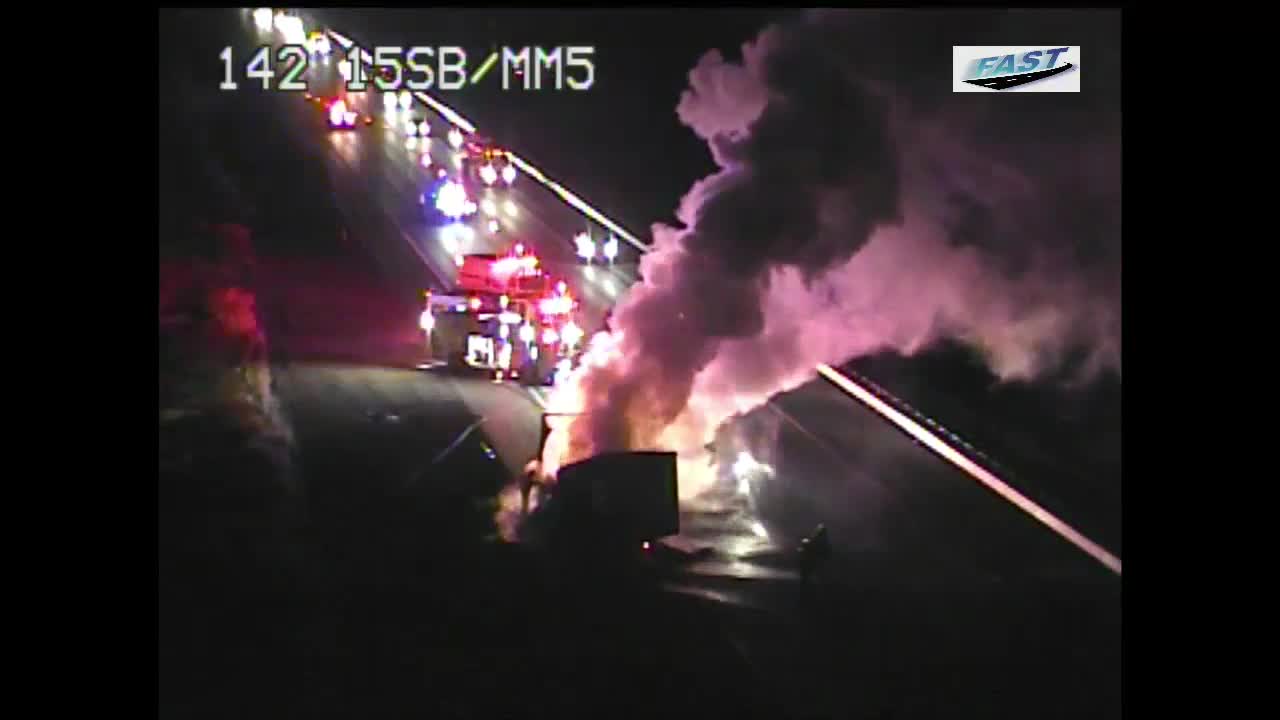 Visible smoke blocking lanes of I-15