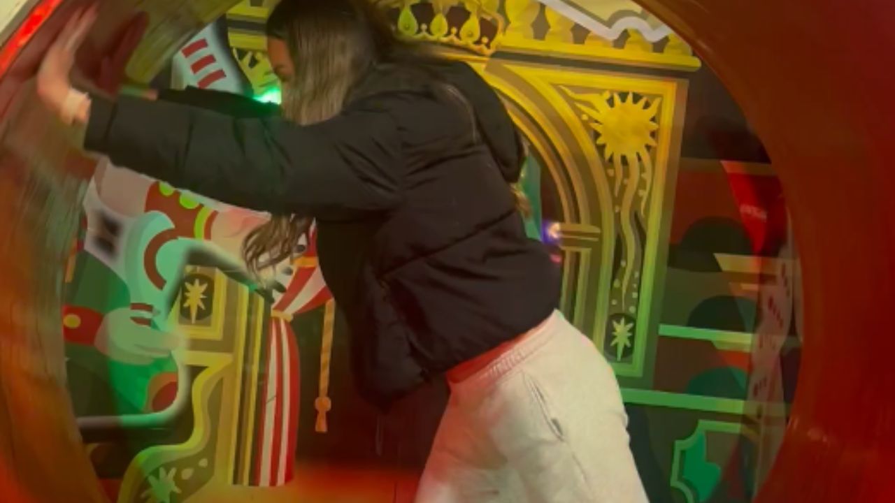 Girl tries to conquer human hamster wheel and fails once again